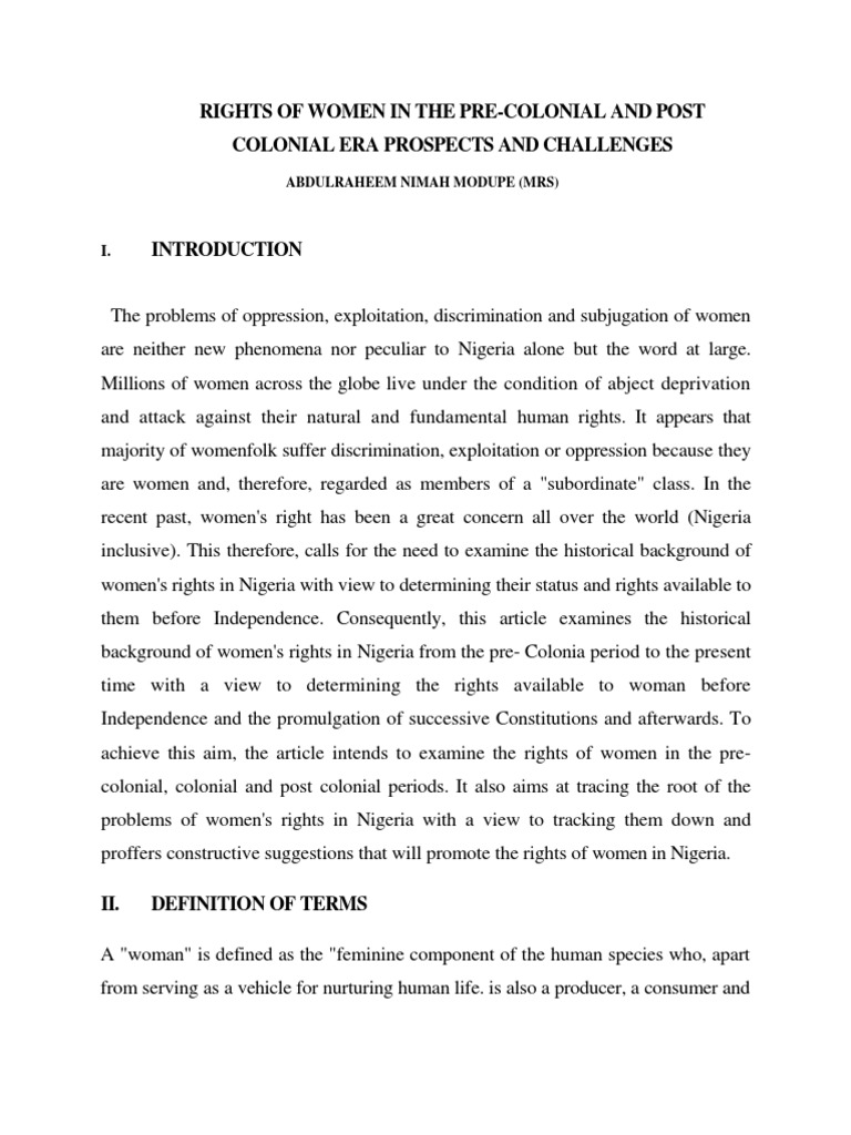 Rights of Women in The Pre Colonial and Post Colonial Era | PDF ...