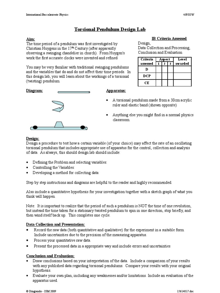 IB Lab - Torsional Pendulum (D DCP CE) | PDF | Pendulum | Time