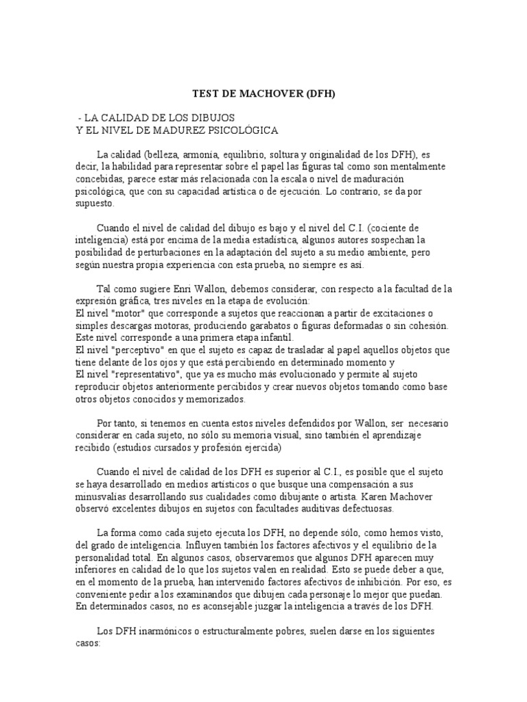 Test DFH Machover | PDF | Cociente de inteligencia | Sicología