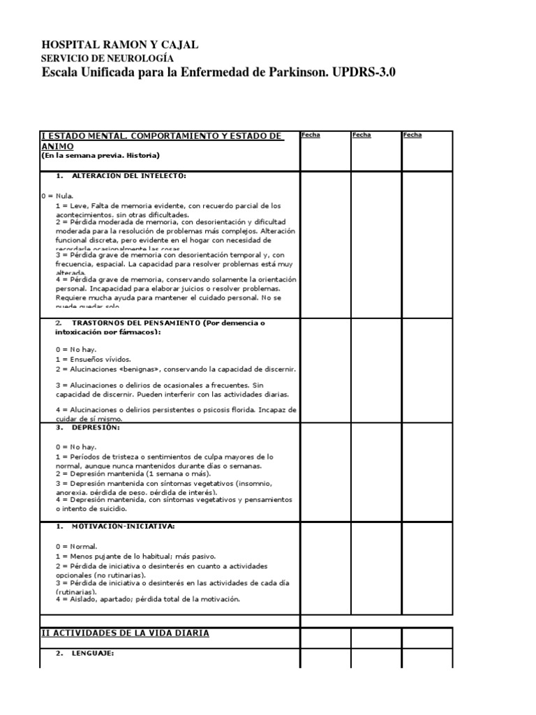 Updrs (Unified Parkinson's Disease Rating Scale) | PDF | Depresión ...