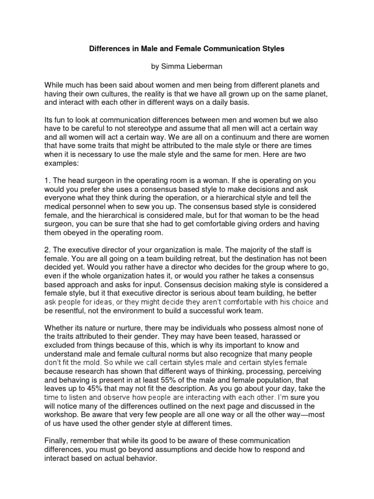 Gender Communication Style Differences | PDF | Gender | Gender Studies
