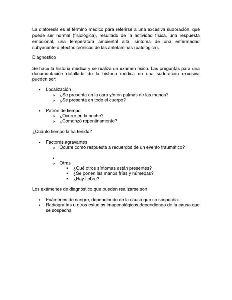 Diaforesis Diagnostico y Definicion | PDF