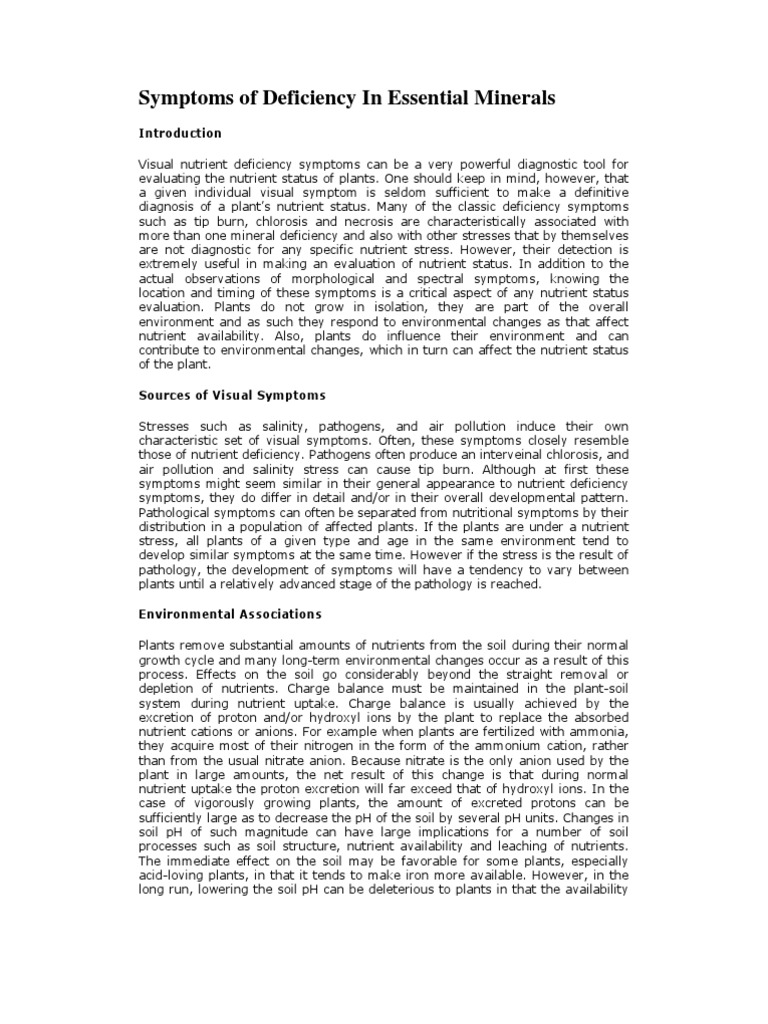 Essential Mineral Deficiency Symptoms | PDF | Soil | Nutrients