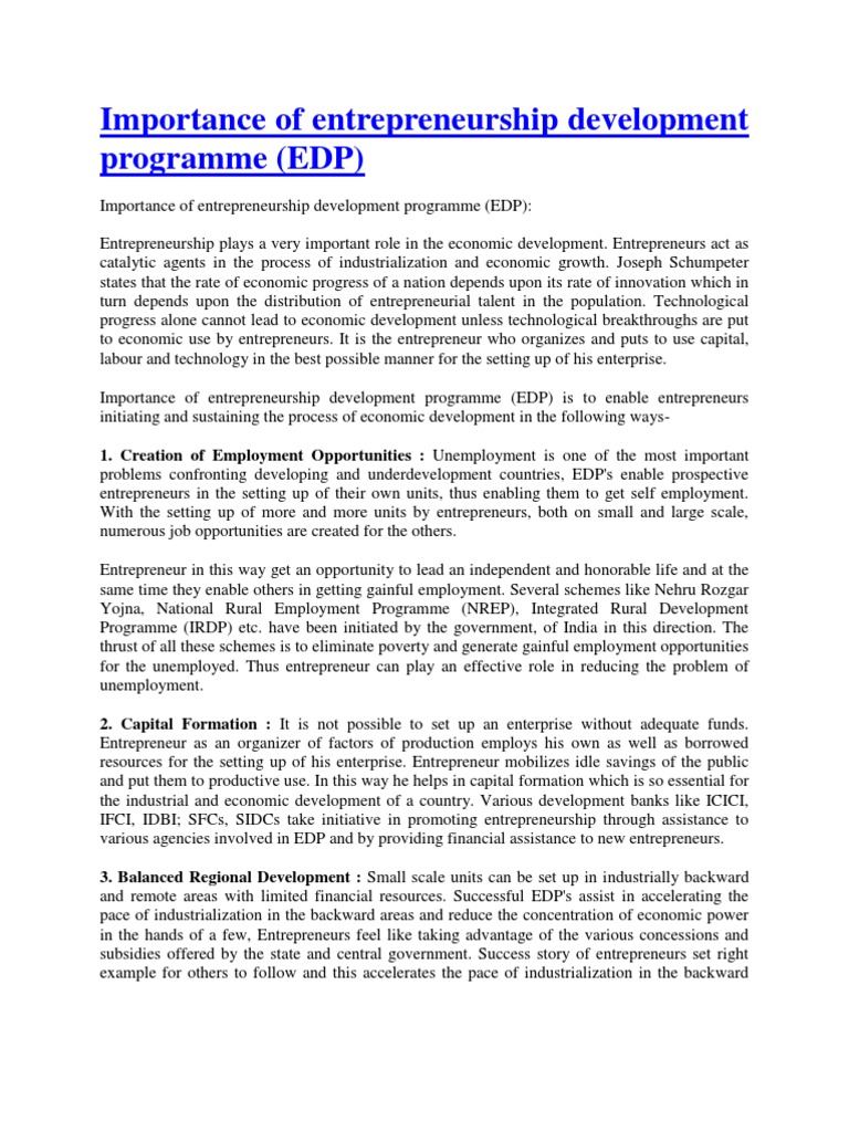 Importance of Entrepreneurship Development Programme | Download Free ...