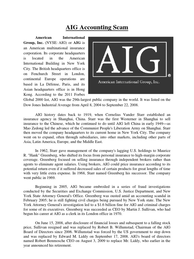 AIG Accounting Scam | American International Group | Insurance