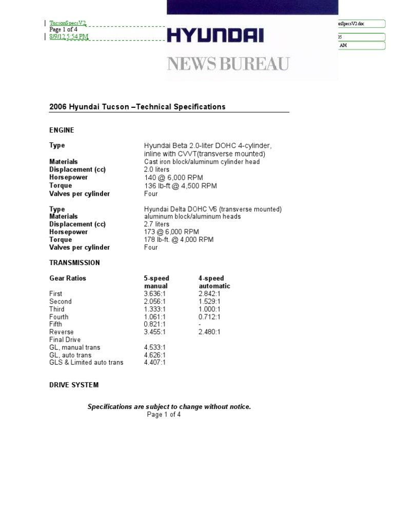2006 Hyundai Tucson 2.0i | PDF | Transmission (Mechanics) | Four Wheel ...