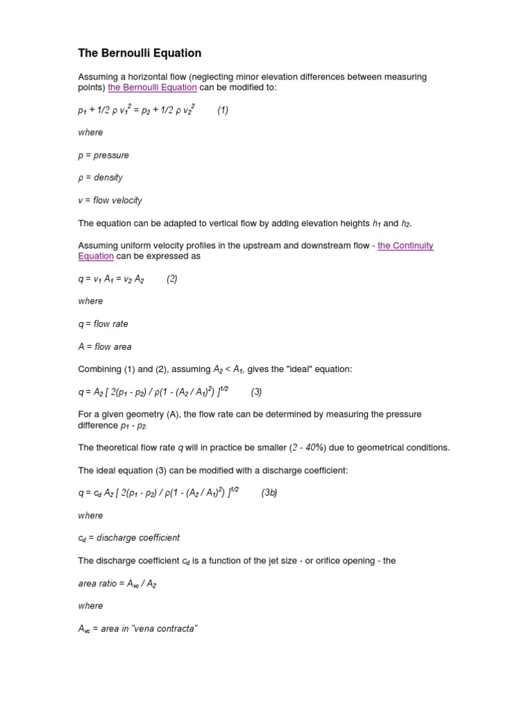 The Bernoulli Equation | PDF | Nozzle | Soft Matter