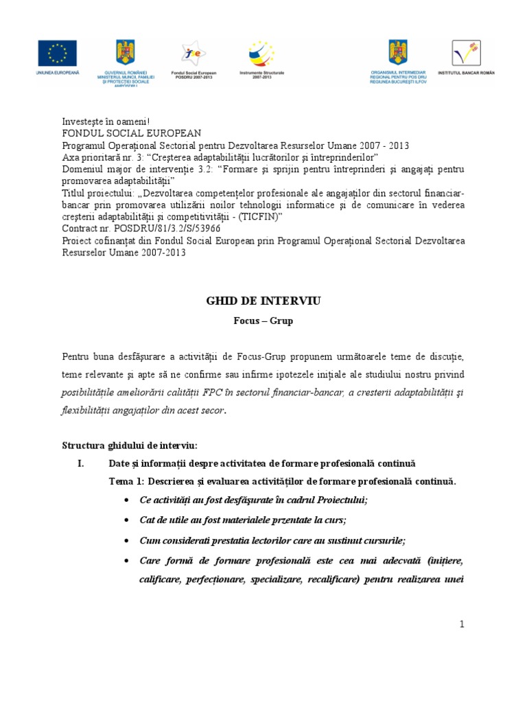 Ghid de Interviu Focus Grup