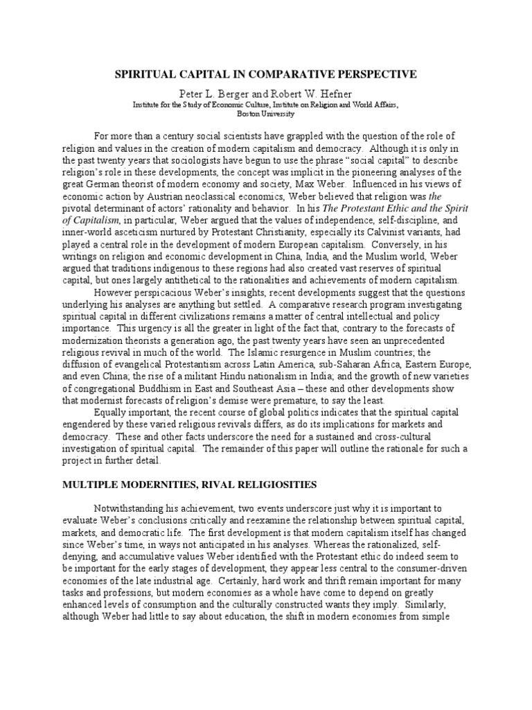 Spiritual Capital, Berger | PDF | Max Weber | Social Capital