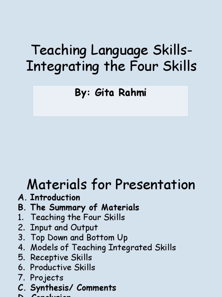 Teaching Language Skills -Intergrating the Four Skills | Reading ...