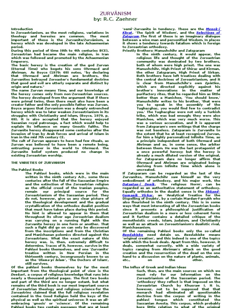 Zurvânism | PDF | Zoroastrianism | Dualism