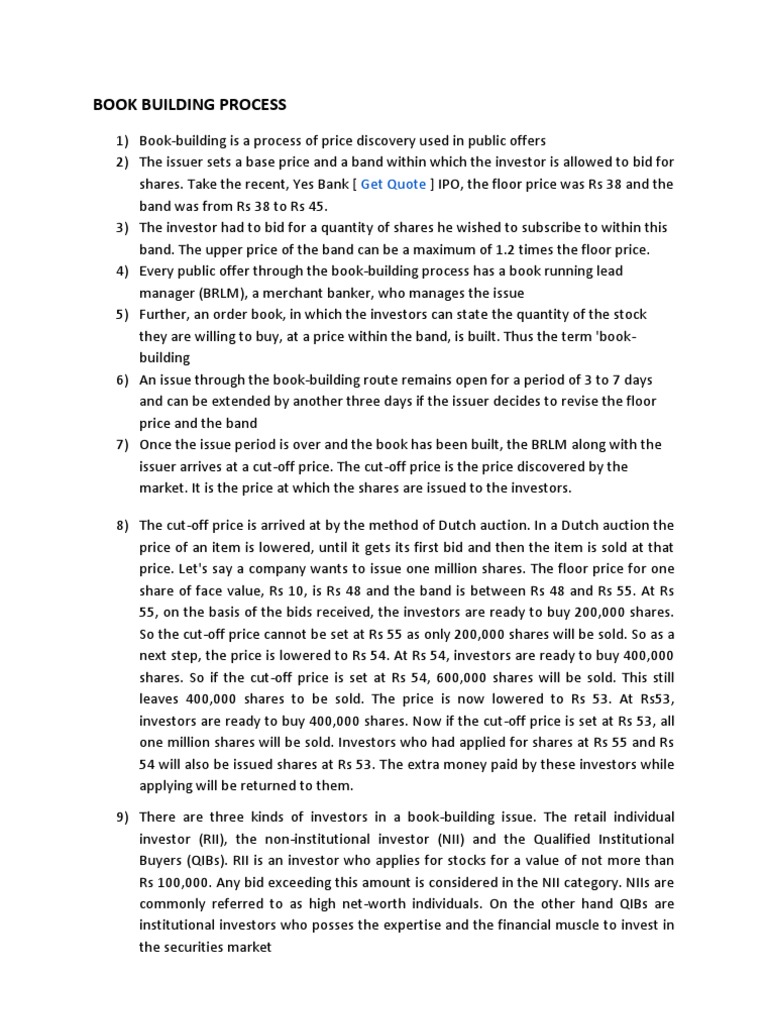 Book Building Process: Get Quote | PDF | Collateralized Debt Obligation ...