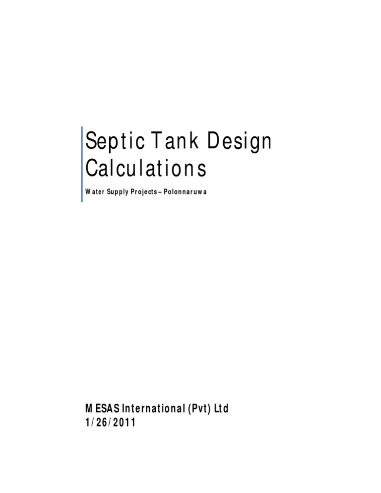 Septic Tank Design Calculations | PDF