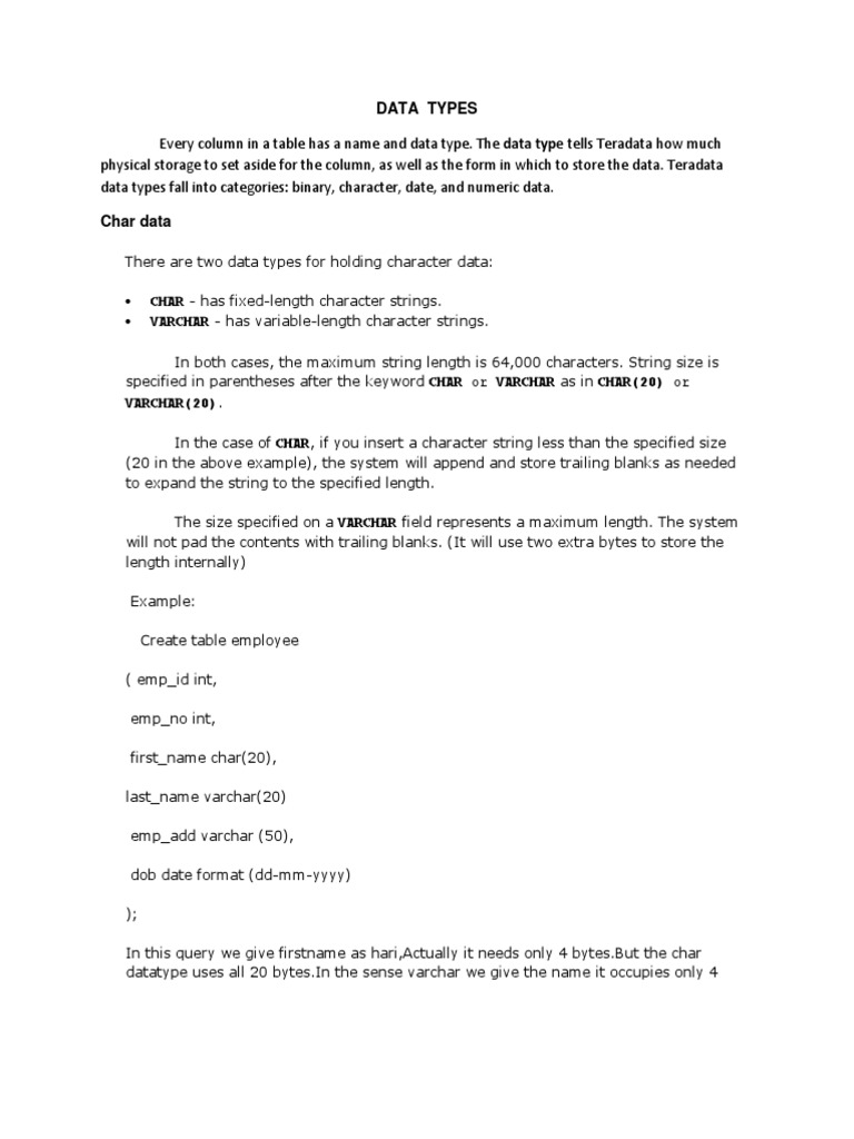 Data Types | PDF | String (Computer Science) | Data Type