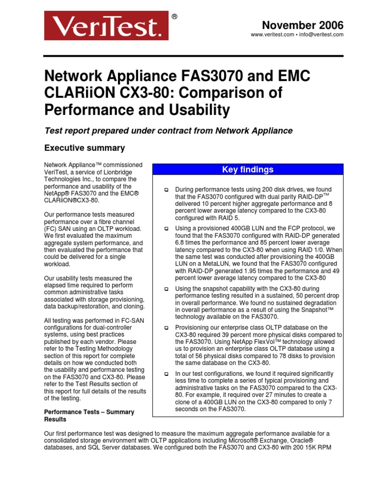 Network Appliance Fas3070 and Emc Clariion Cx3-80: Comparison of ...