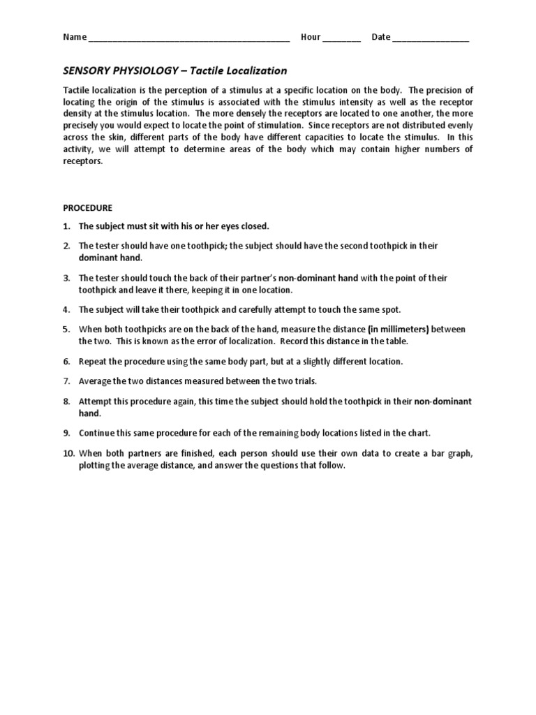 Tactile Localization Experiment Guide | PDF | Somatosensory System ...