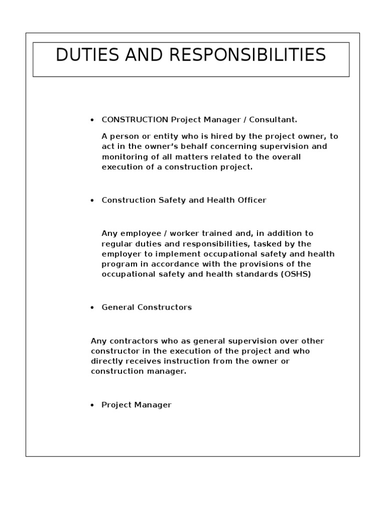 Duties and Responsibilities | PDF | Wall | Concrete