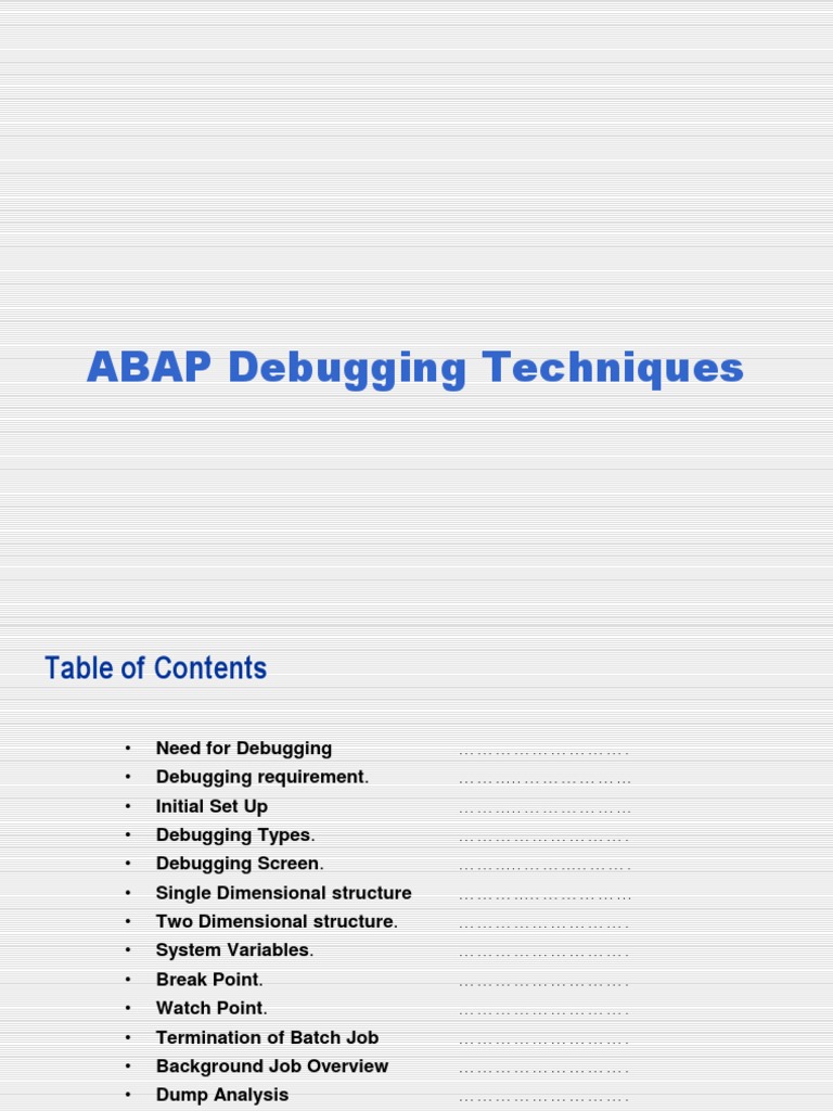 ABAP Debugging Techniques PDF | PDF ABAP Debugging Techniques PDF | PDF