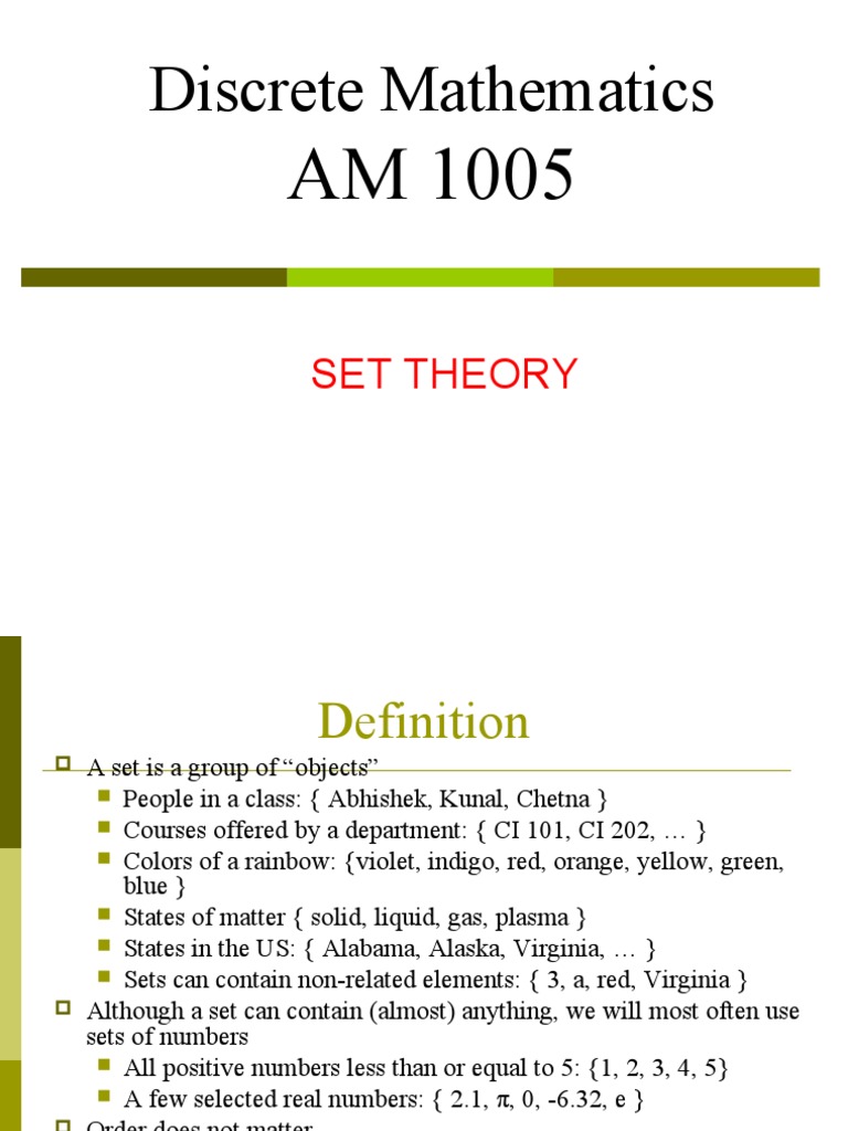 Discrete Mathematics: Set Theory | PDF | Set (Mathematics) | Algebra
