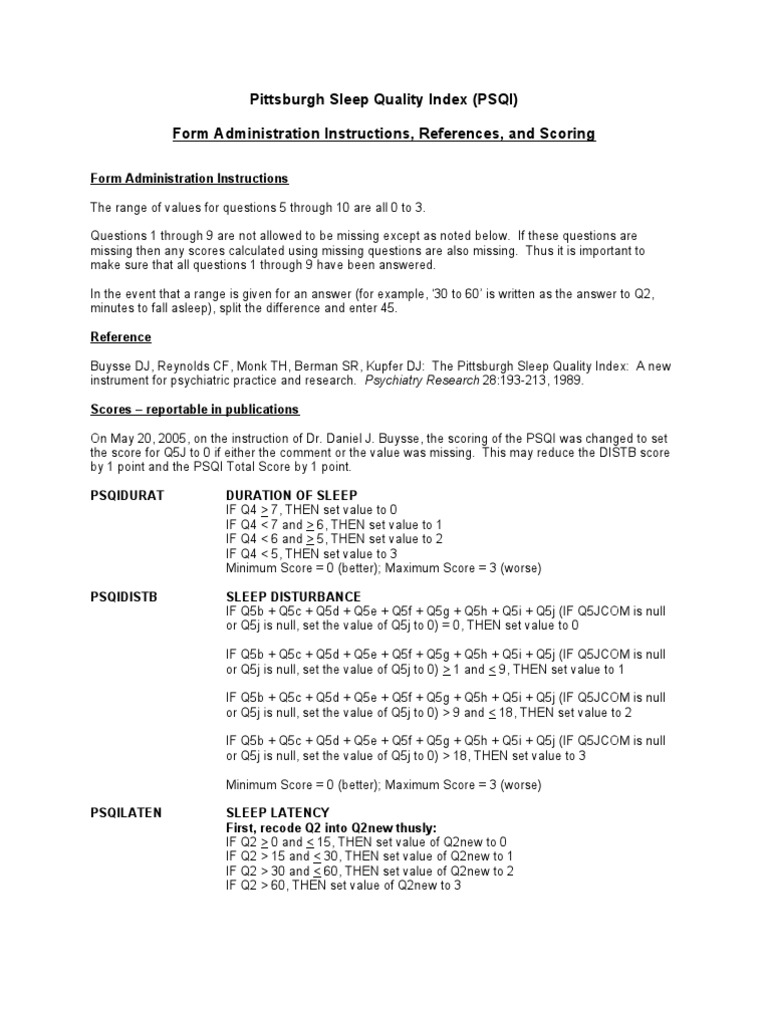 PSQI Scoring | Physiology | Determinants Of Health
