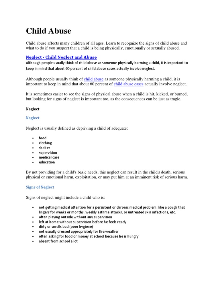 Understanding Child Abuse and Neglect: Recognizing the Signs and Taking ...