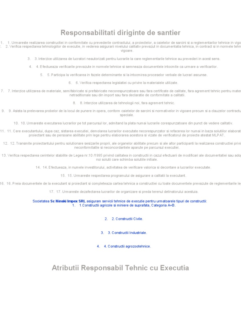 Responsabilitati Diriginte de Santier | PDF