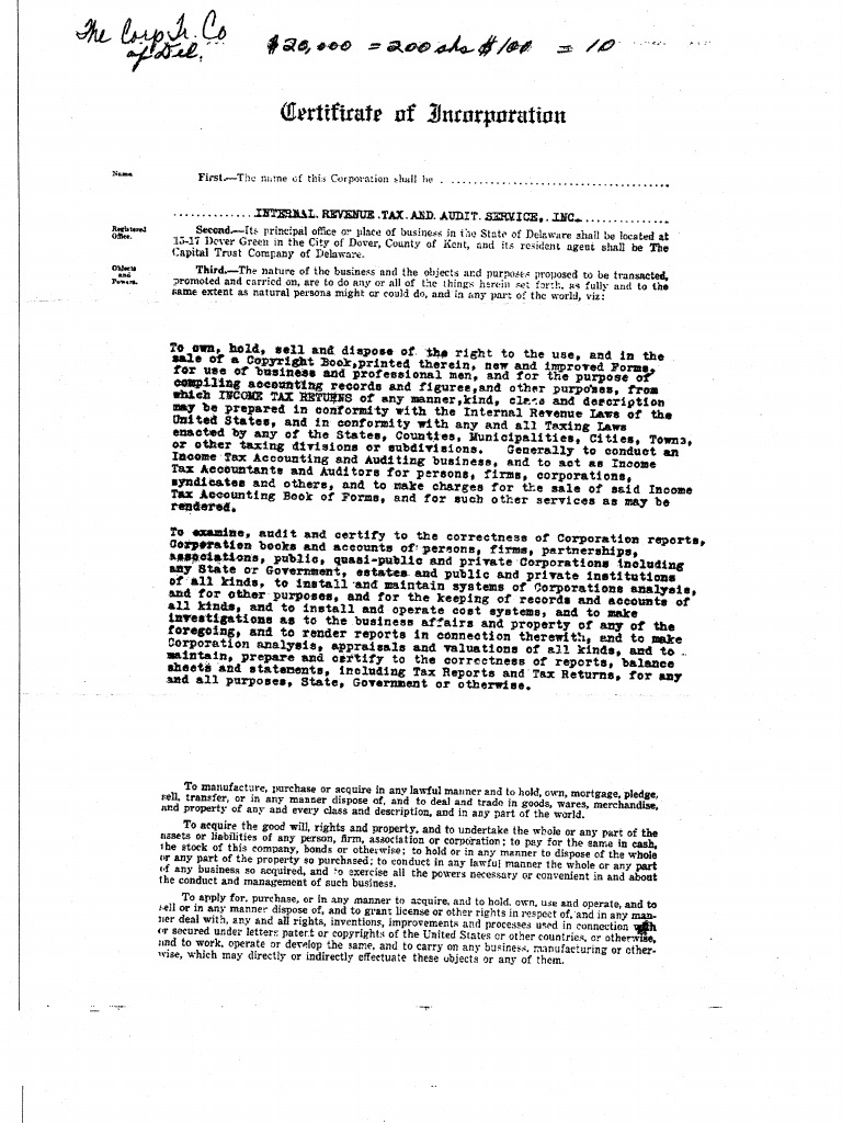 IRS Certificate of Incorporation