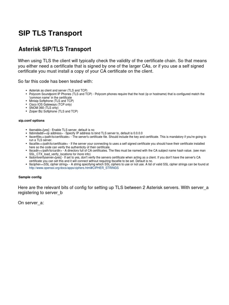 Asterisk SIP-TLS Transport | PDF | Transport Layer Security | Public ...