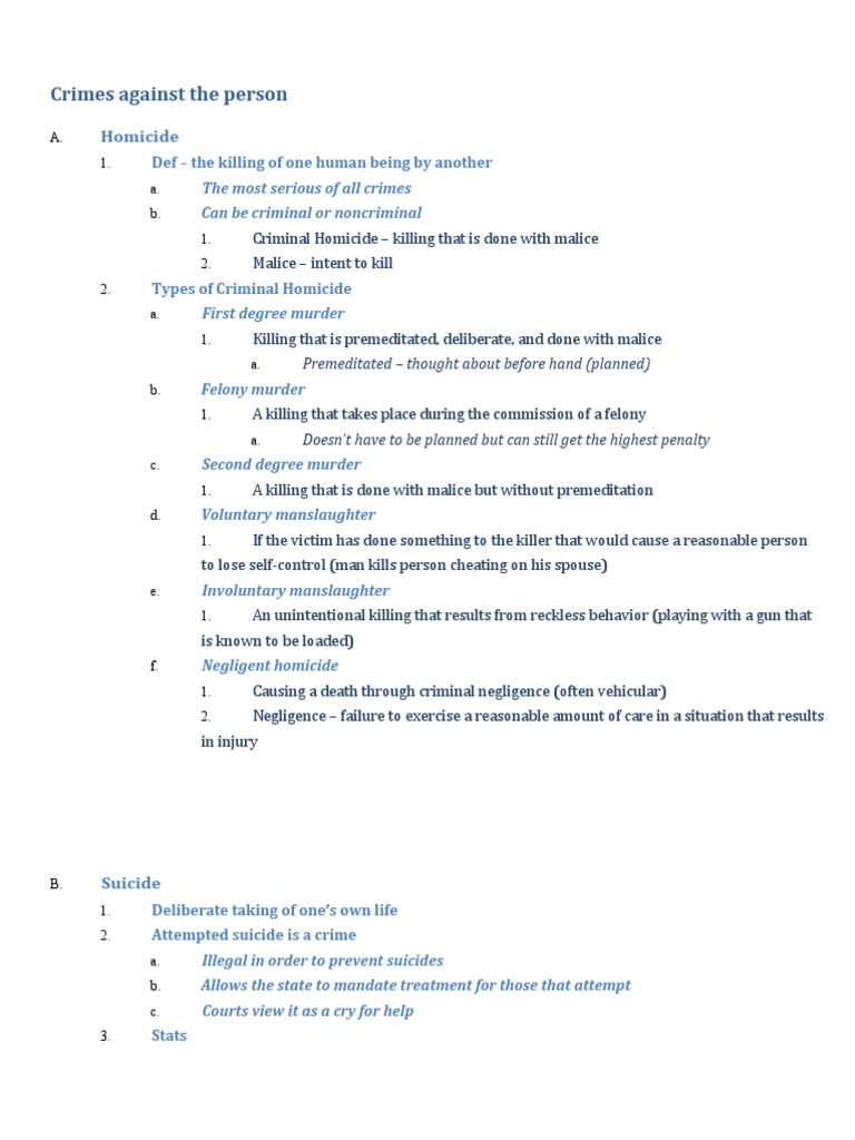 Chapter9notes Doc Homicide Levels Pdf Murder Manslaughter