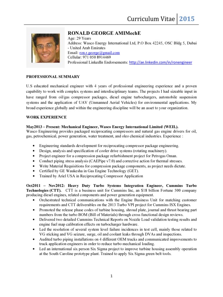 Ronald George Resume | Turbocharger | Engineering