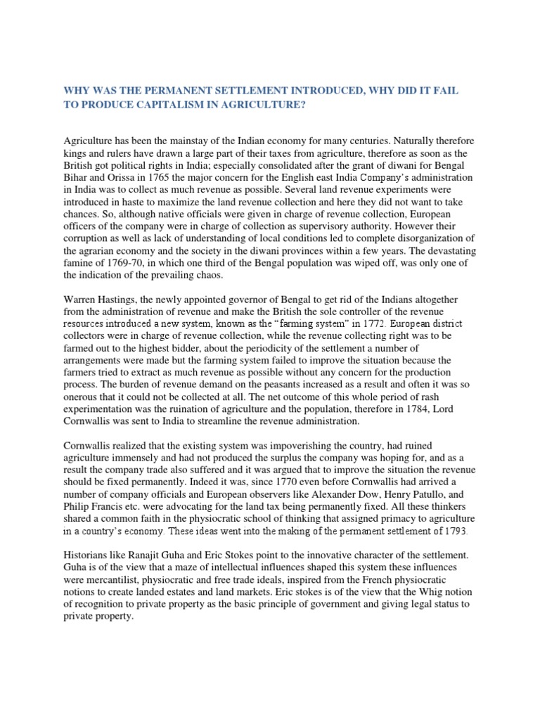 Why Was The Permanent Settlement Introduced | PDF | Agriculture | Economies