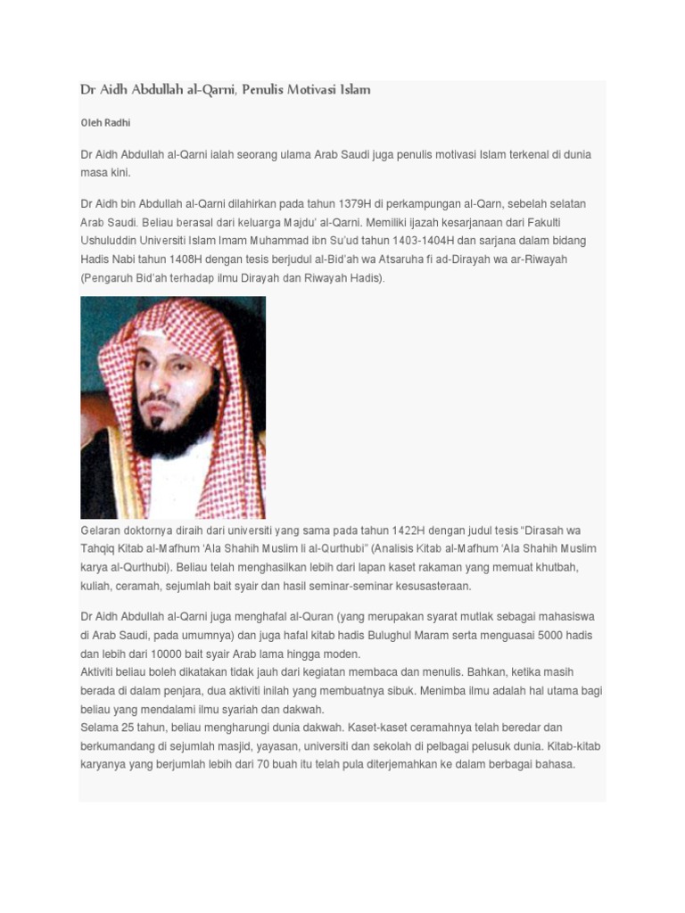 Biografi Dr. Aidh Abdullah al-Qarni | PDF | Ilmu Sosial