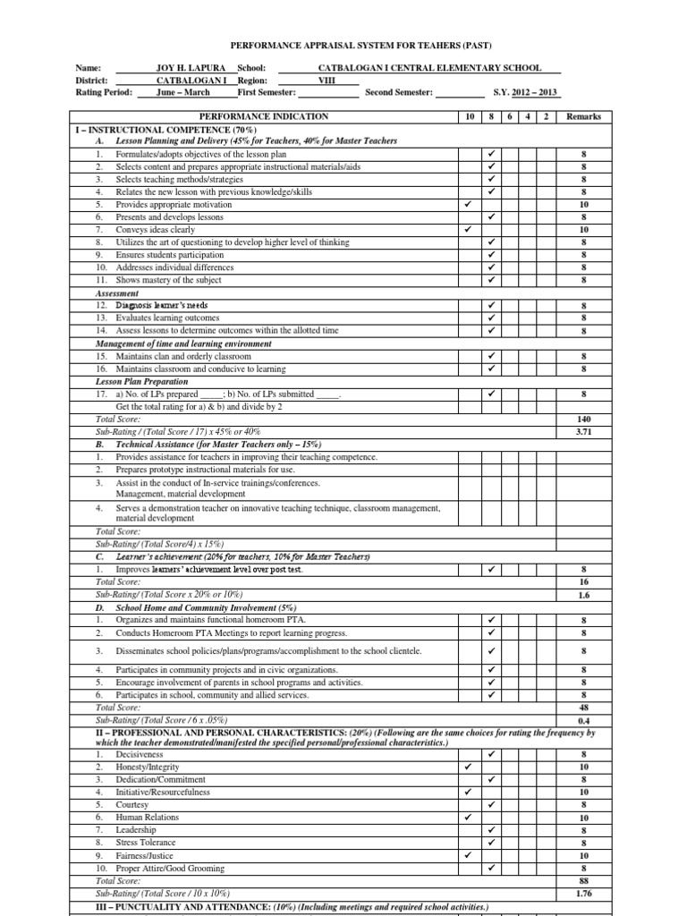Teacher Performance Appraisal System | PDF | Lesson Plan | Teachers