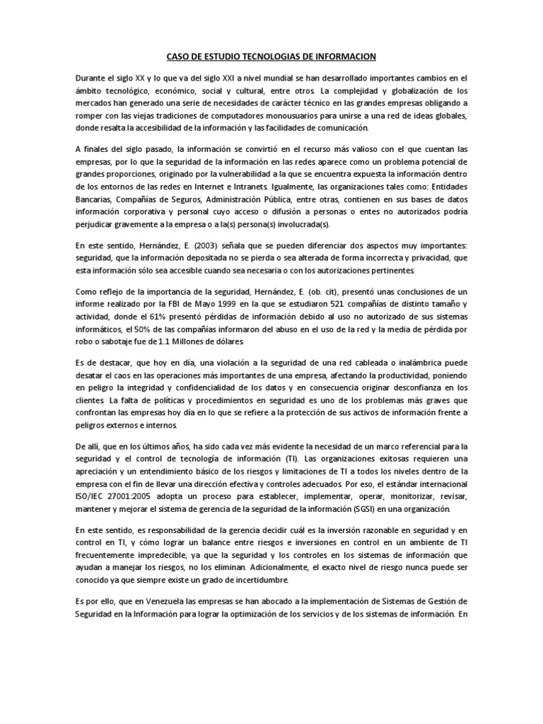 Caso de Estudio Tecnologias de Informacion | PDF | Seguridad de ...