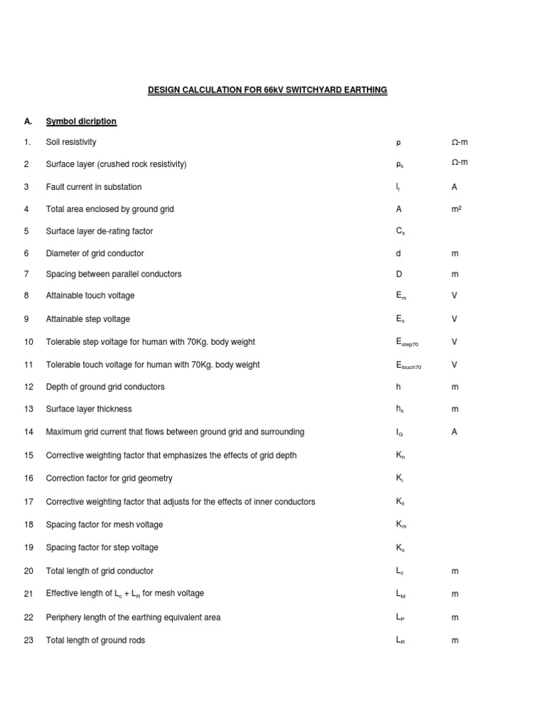 66kV Switchyard Earthing Design Calculations | PDF | Electrical ...