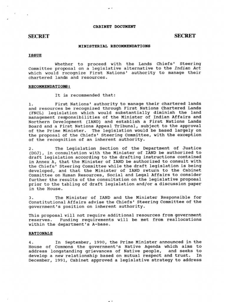 First Nations Chartered Lands Act - Cabinet Document | PDF