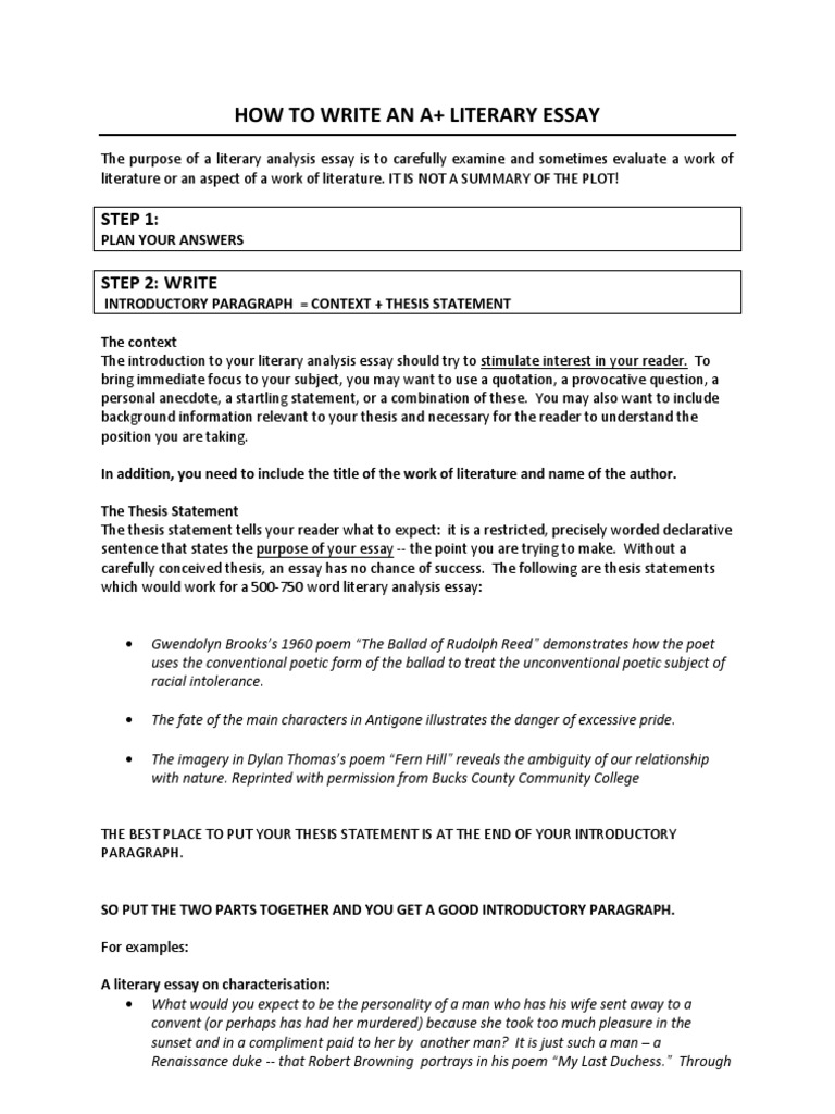 How To Write An A+ Literary Essay | PDF | Essays | Paragraph