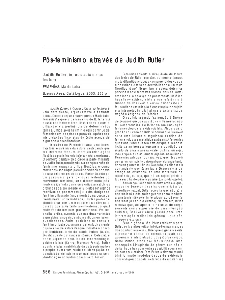 Biografia Judith Butler | PDF | Gênero | Estudos de Gênero
