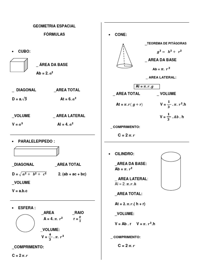 Geometria Espacial - Formulas | PDF