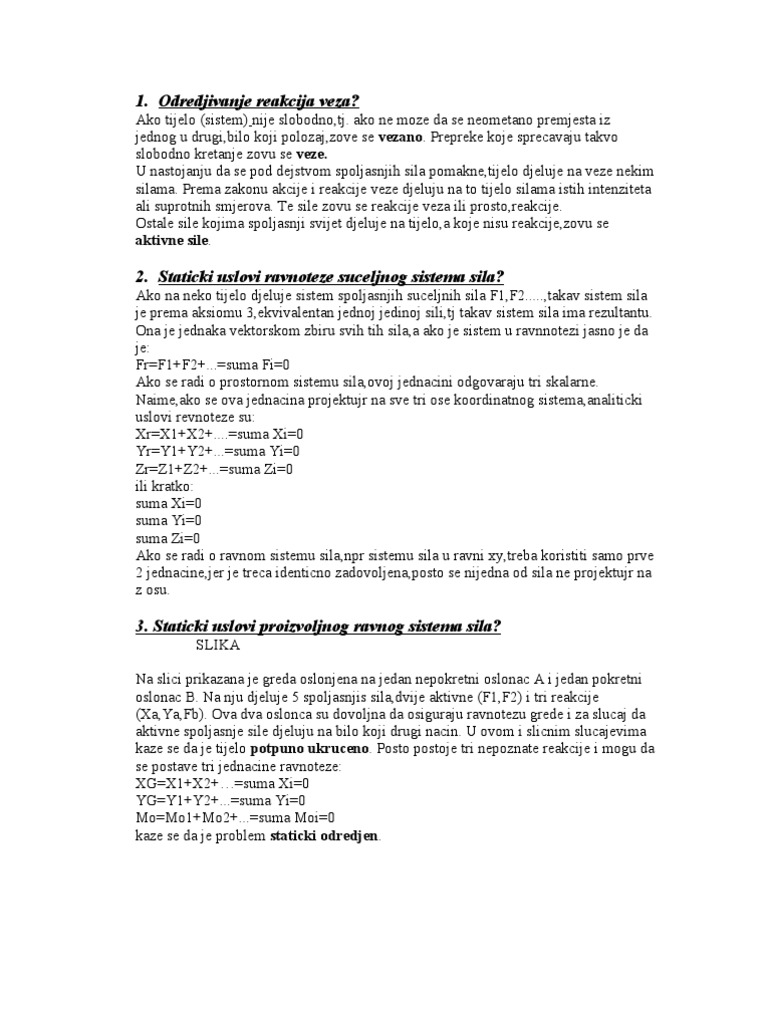 Mehanika.... Ispitna Pitanja I Odg. | PDF