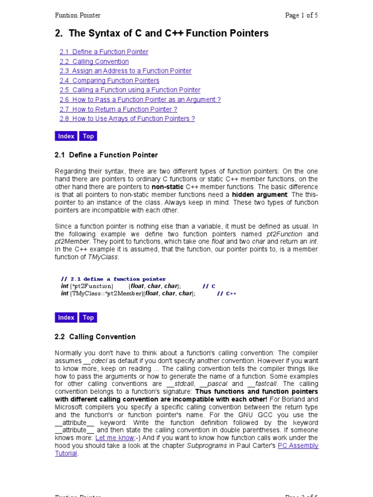 The Syntax Of C And C Function Pointers Funtion Pointer Page 1 Of 5 Pdf Pointer Computer