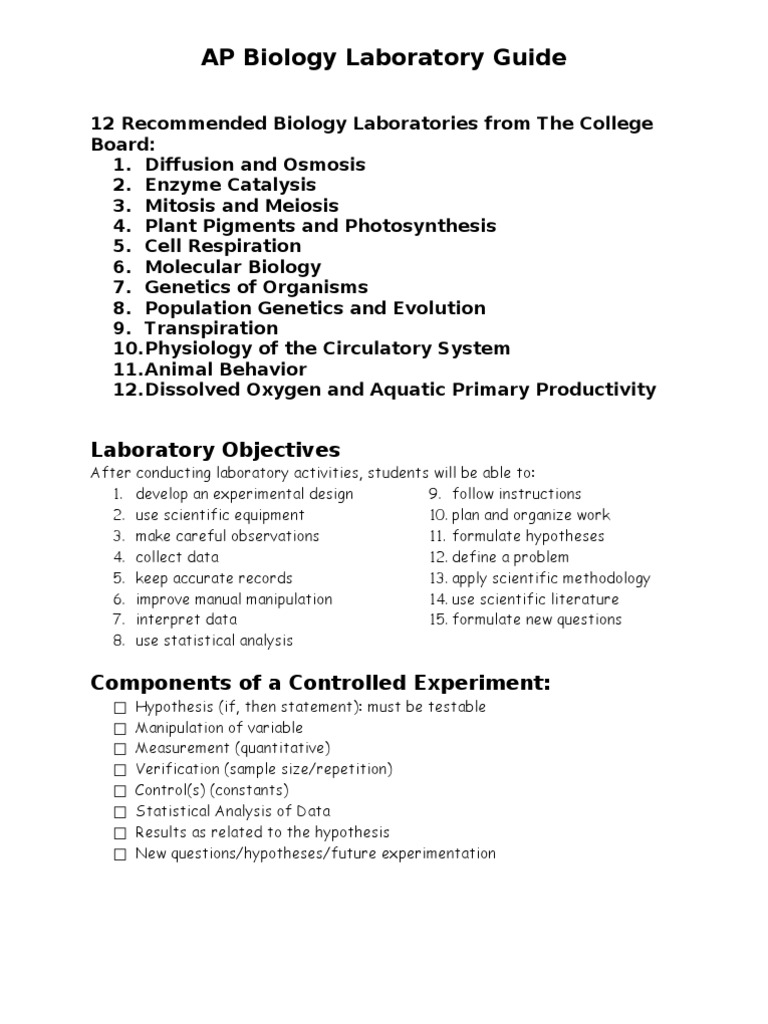 AP Bio Lab Guide | PDF | Experiment | Dependent And Independent Variables