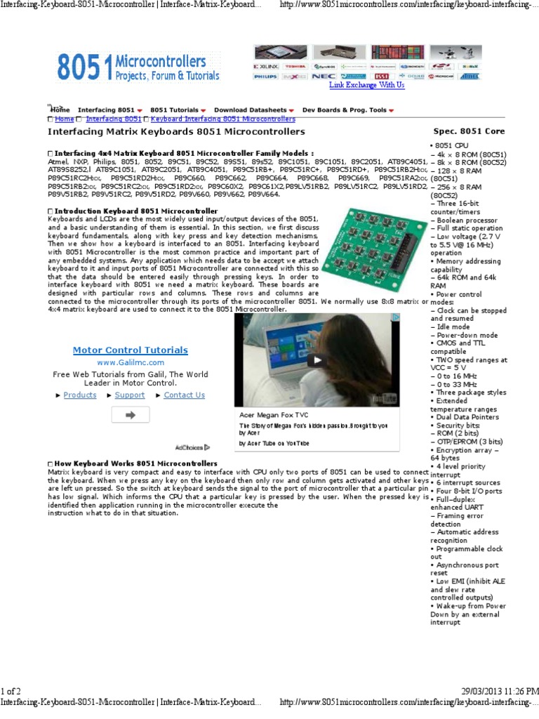 Interface Matrix Keyboard 4x4 8051 Microcontrollers | PDF ...