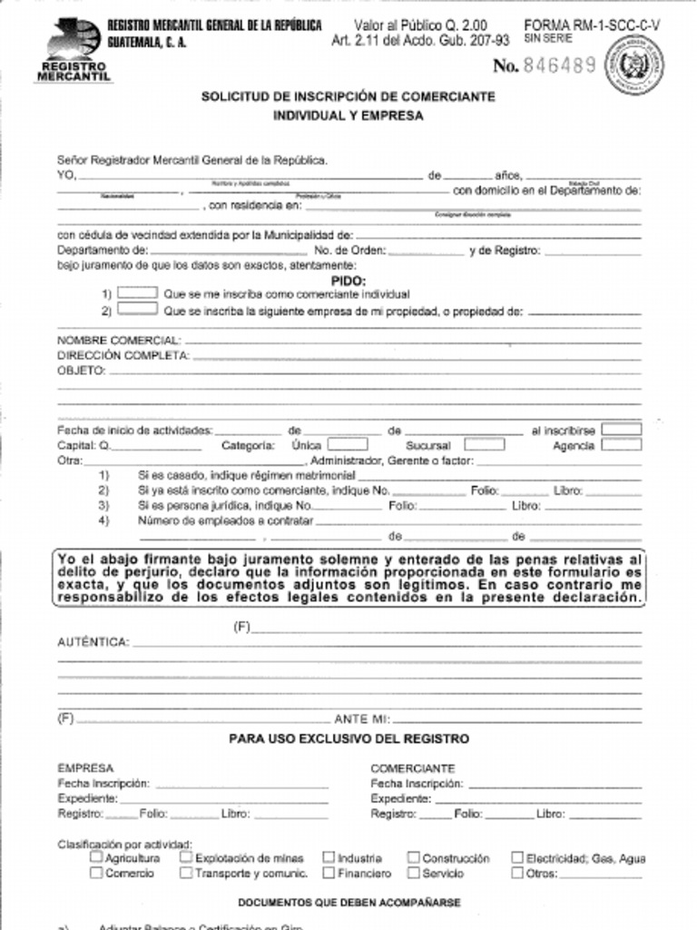 Solicitud de Inscripcion de Comerciante Individual y Empresa | PDF