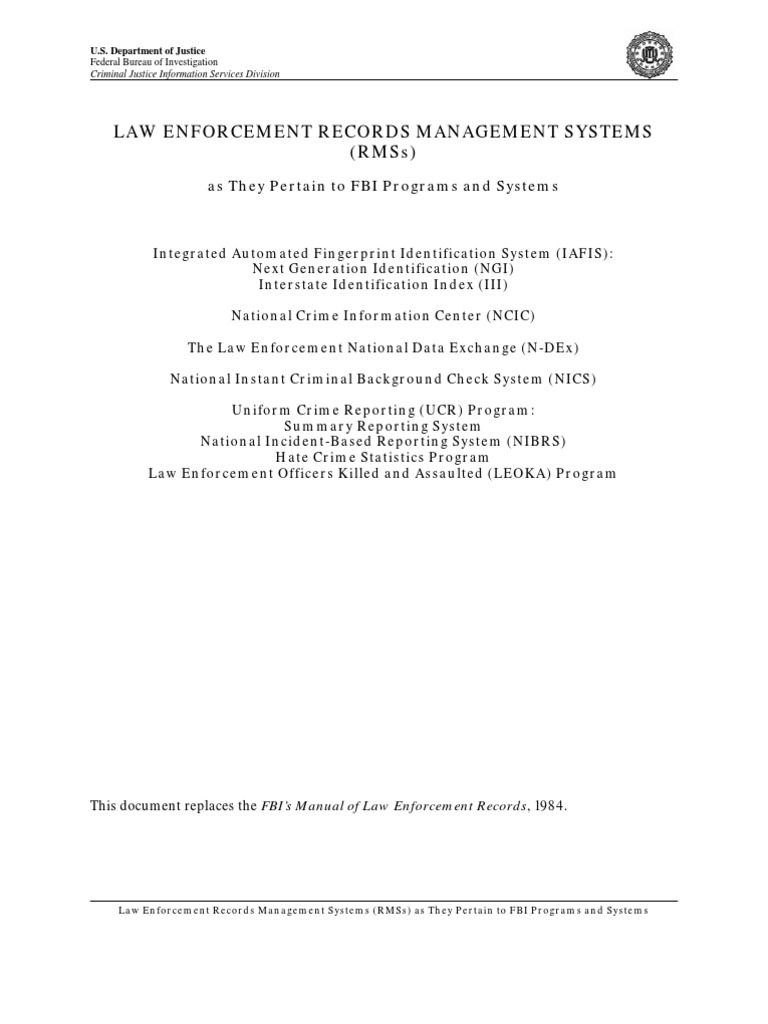 Law Enforcement Records Management Systems | PDF | National Instant ...