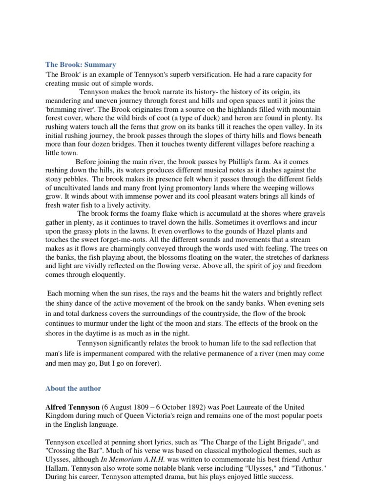 Tennyson's The Brook - Analysis and Summary | PDF | Nature