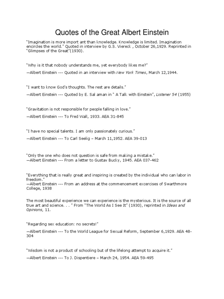 Quotes of The Great Albert Einstein | PDF | Albert Einstein | Science