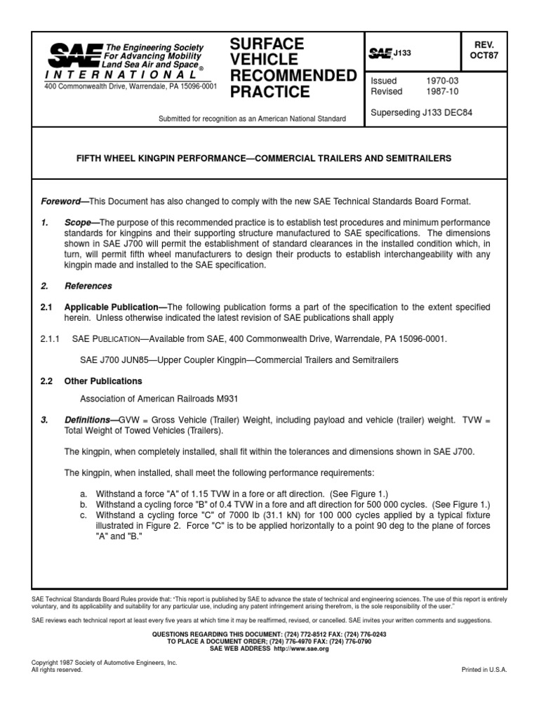 Sae J133-1987 | PDF | Trailer (Vehicle) | Specification (Technical ...