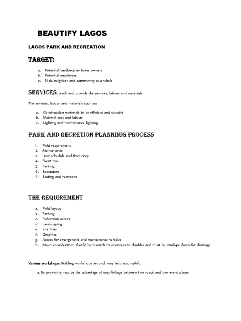 Promoting Parks and Recreation in Lagos: A Proposal to Beautify Public ...