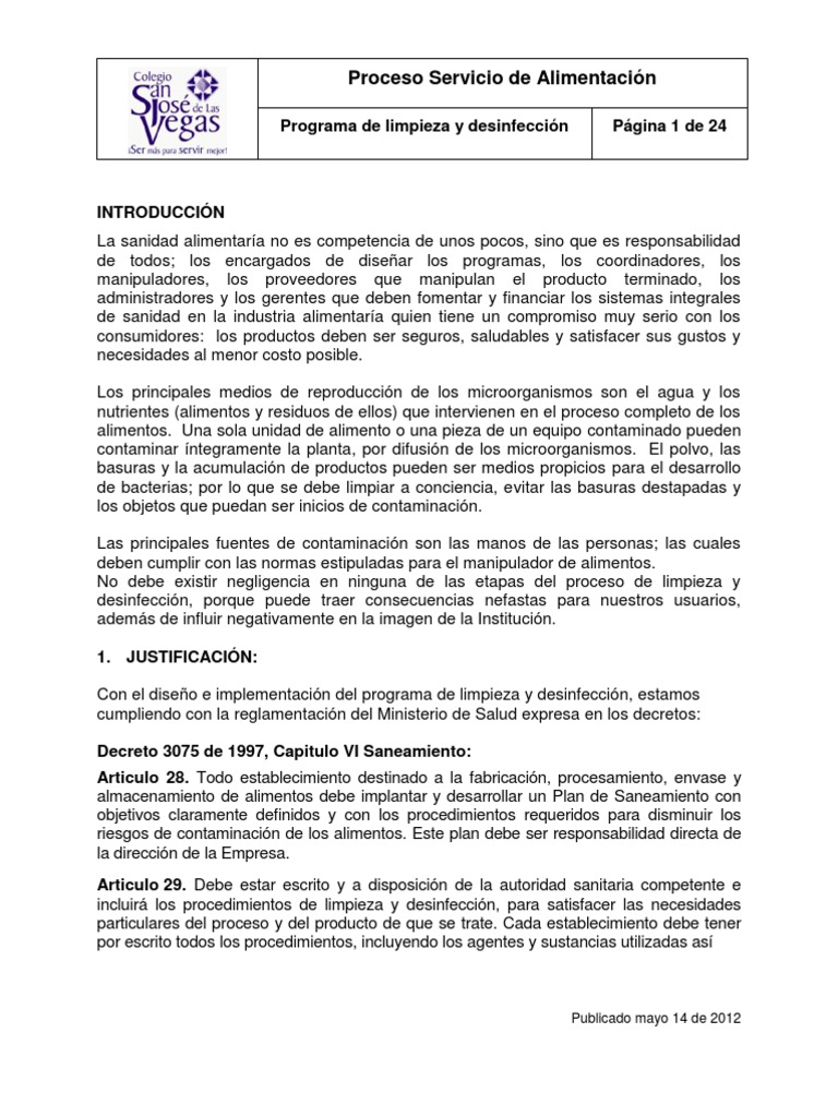 Programa de Limpieza y Desinfeccion PDF | PDF | Alimentos | Microorganismo